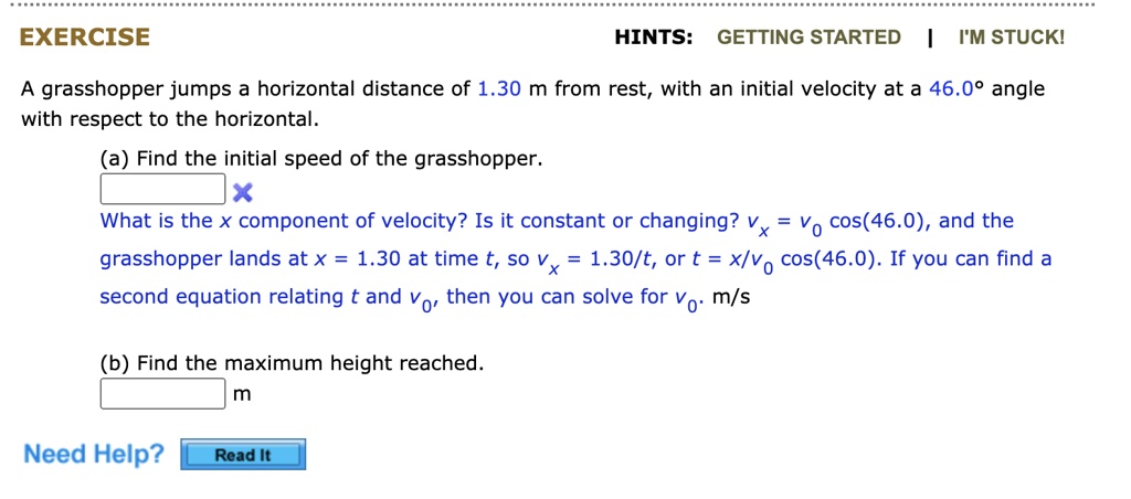 exercise hints getting started fm stucki grasshopper jumps a horizontal distance of 130 m from ...
