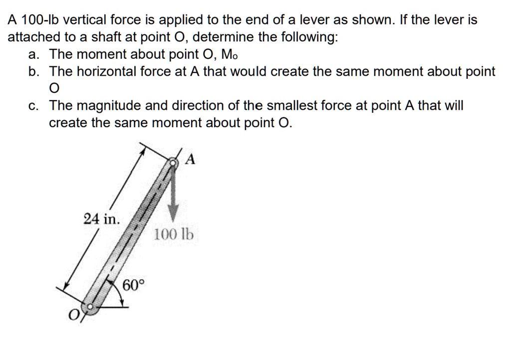 A 100-lb vertical force is applied to the end of a lever as shown. If ...