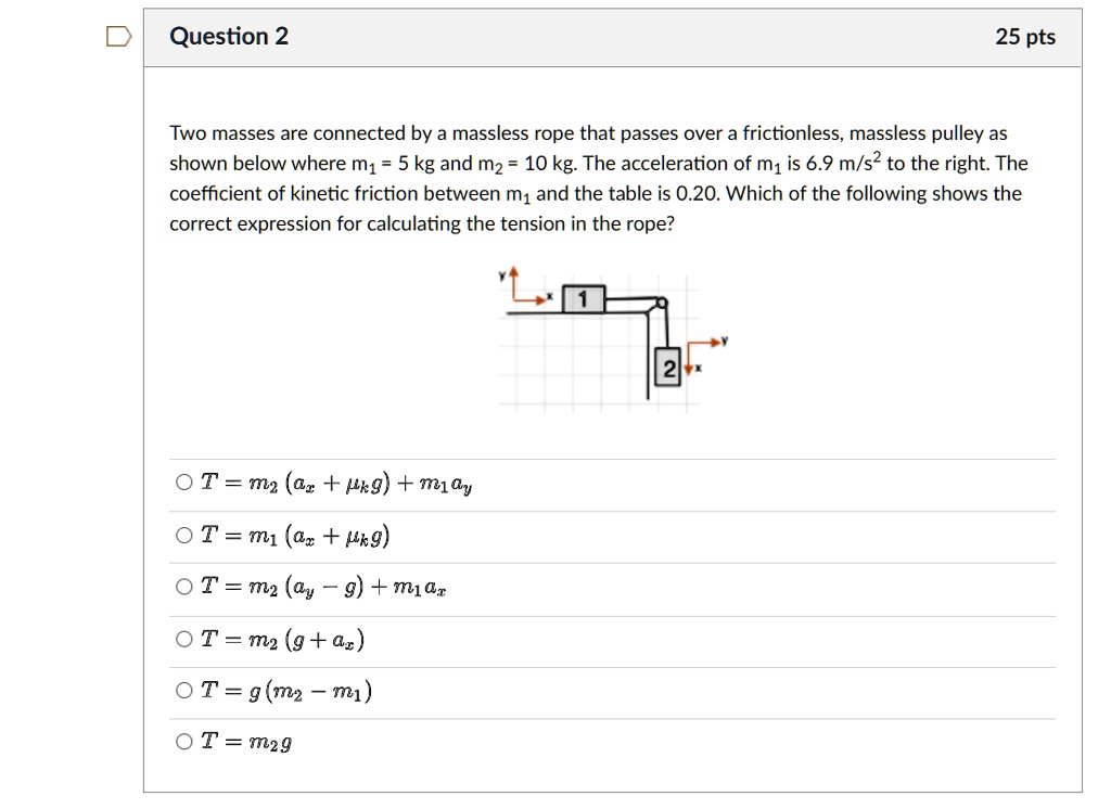 [GET ANSWER] question 2 25 pts two masses are connected by a massless rope that passes over a ...
