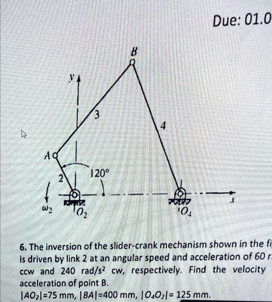 SOLVED: Due: 01.06. The inversion of the slider-crank mechanism shown in the figure is driven by ...