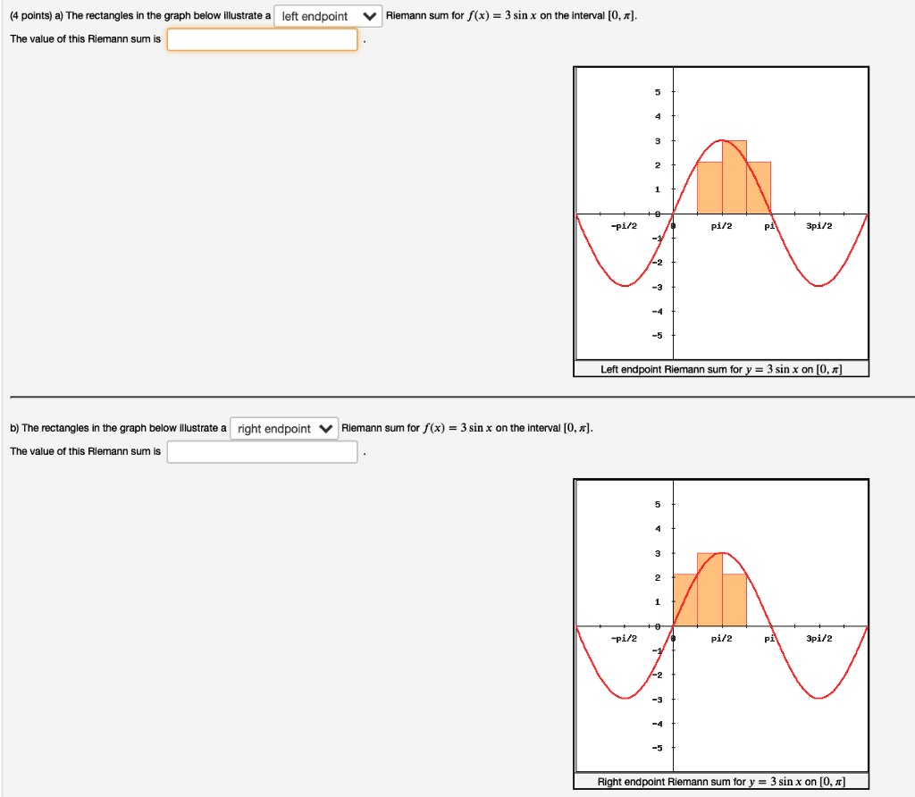 4 points the rectangles in the graph below illustrate left endpoint riemann sum for f x 3 sin x ...
