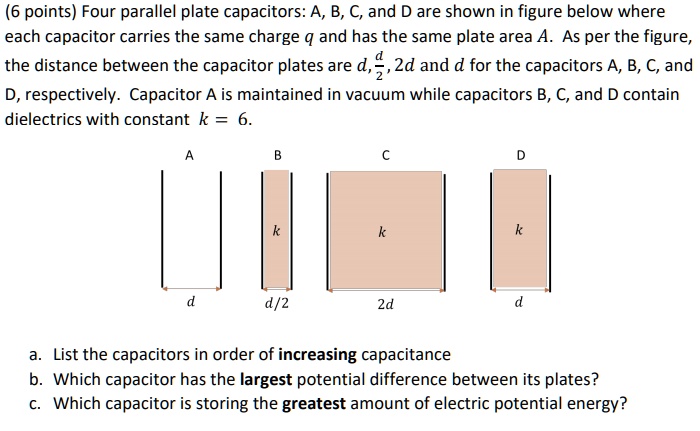SOLVED: (6 points) Four parallel plate capacitors: A, C, and D are shown in figure below where ...