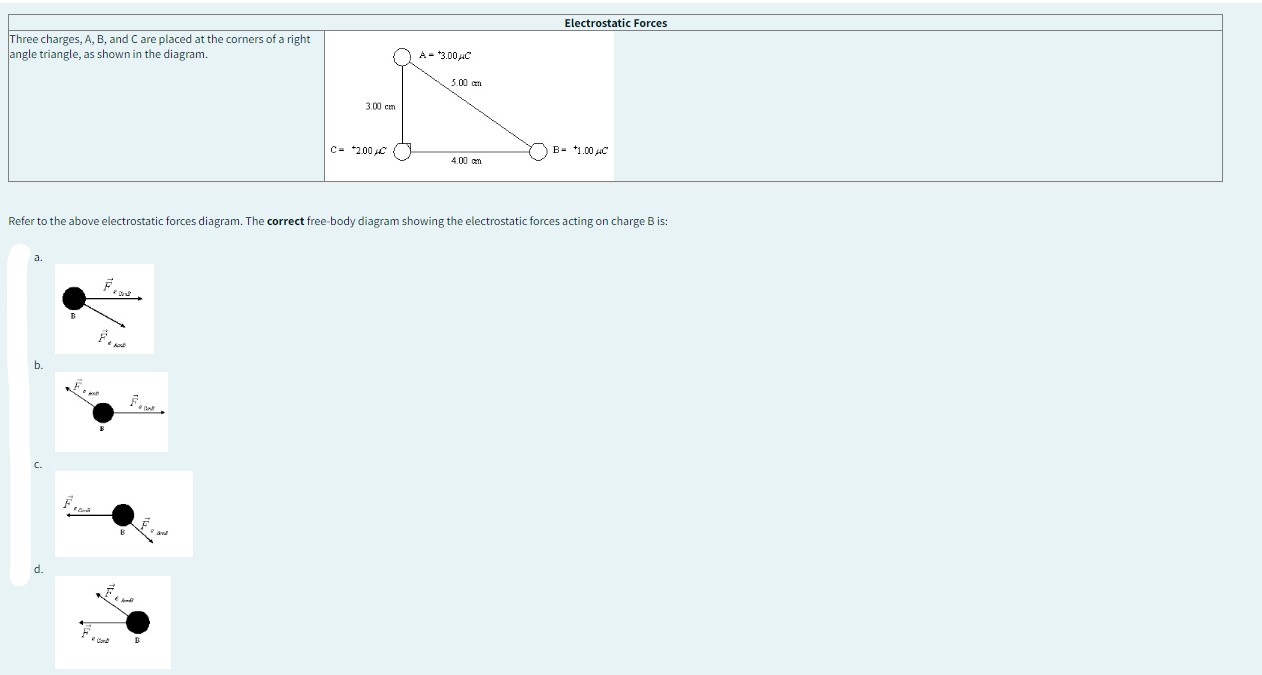 SOLVED: Electrostatic Forces Three charges, A, B, and C are placed at ...