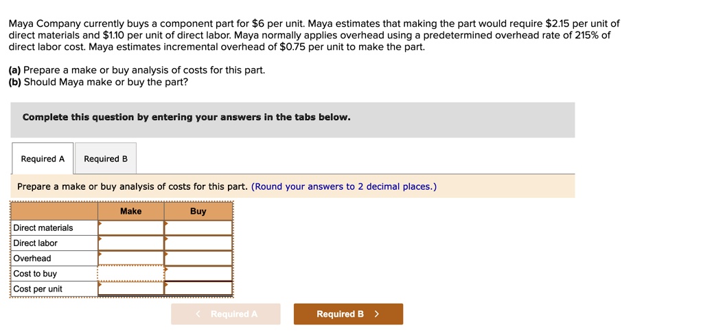 Maya Company currently buys a component part for 6 per unit. Maya ...
