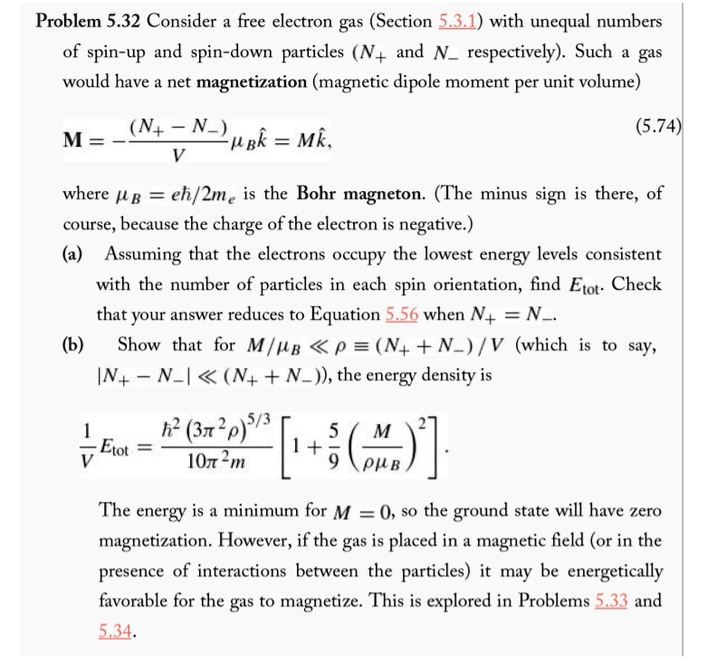SOLVED: Problem 5.32 Consider a free electron gas (Section 5.3.1) with ...