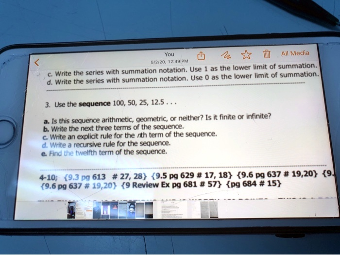 SOLVED: You 6/2/204 1749 PN X AlI Media summation notation. Use as the lower limit of summation ...