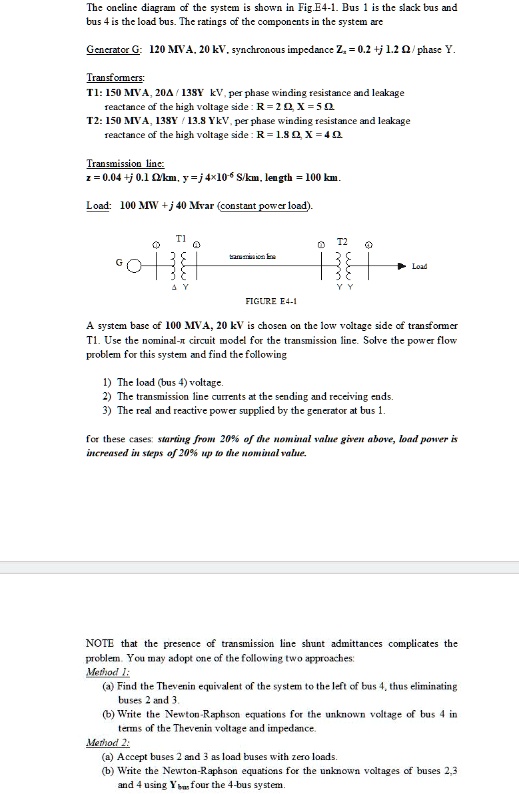 The oneline diagram of the system is shown in Fig.E4-1. Bus 1 is the slack bus and bus 4 is the ...