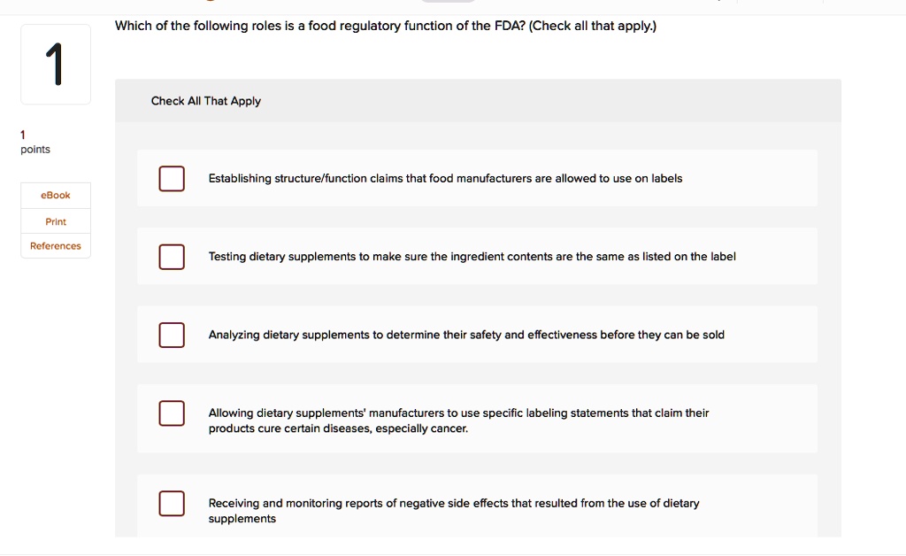 which of the following roles is food regulatory function of the fda ...