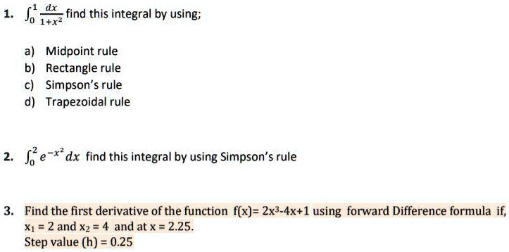 dx find this integral by using 1x2 midpoint rule rectangle rule ...
