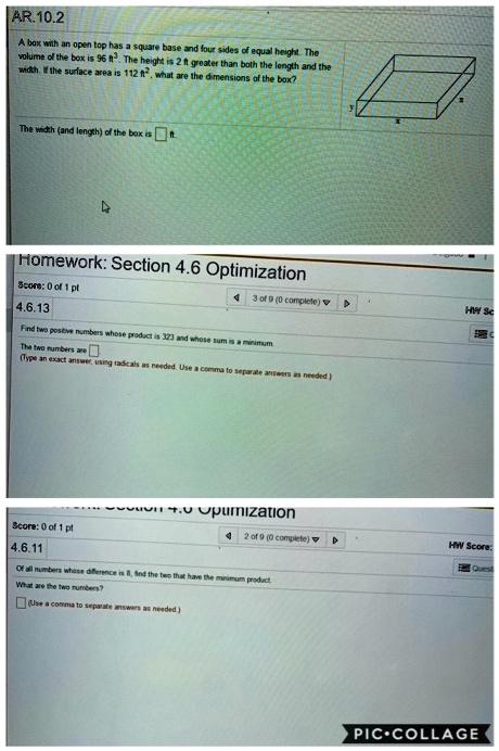 SOLVED: AR.10.2 A box has an open top. The box has a square base and four equal sides. The ...