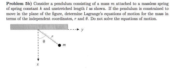 SOLVED: Problem 5b) Consider a pendulum consisting of a mass m attached ...