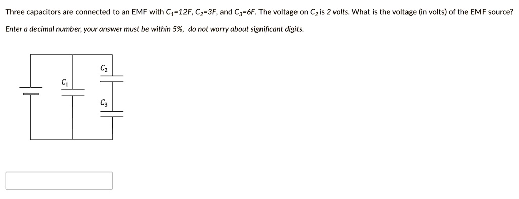 SOLVED: Three capacitors are connected to an EMF with C1-12F, C2-3F ...