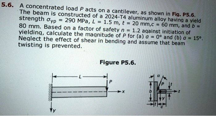 SOLVED: 5.6. A concentrated load P acts on a cantilever, as shown in ...