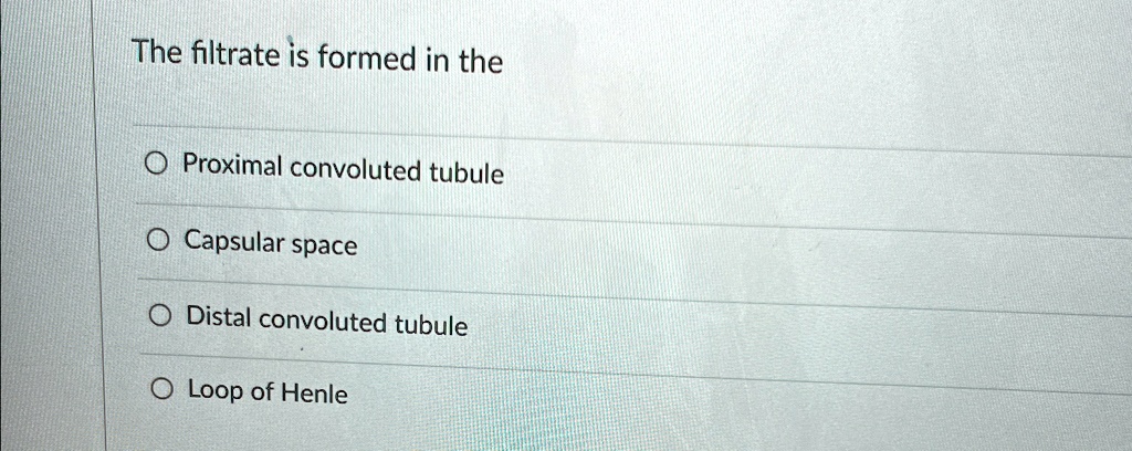 the filtrate is formed in the proximal convoluted tubule capsular space ...