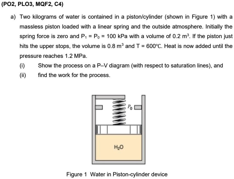 SOLVED: (PO2,PLO3,MQF2,C4 a Two kilograms of water is contained in a piston/cylinder (shown in ...