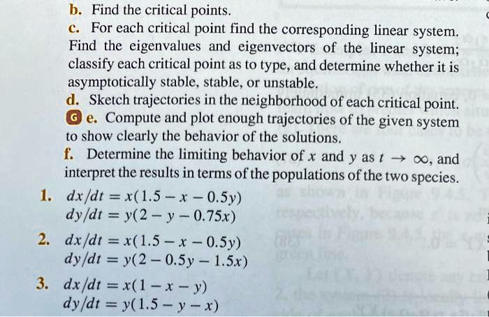 SOLVED: Find the critical points. For each critical point, find the corresponding linear system ...