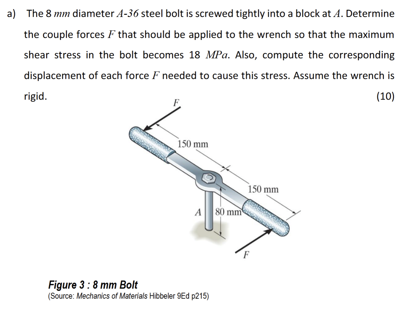 a) The 8 mm diameter A-36 steel bolt is screwed tightly into a block at ...