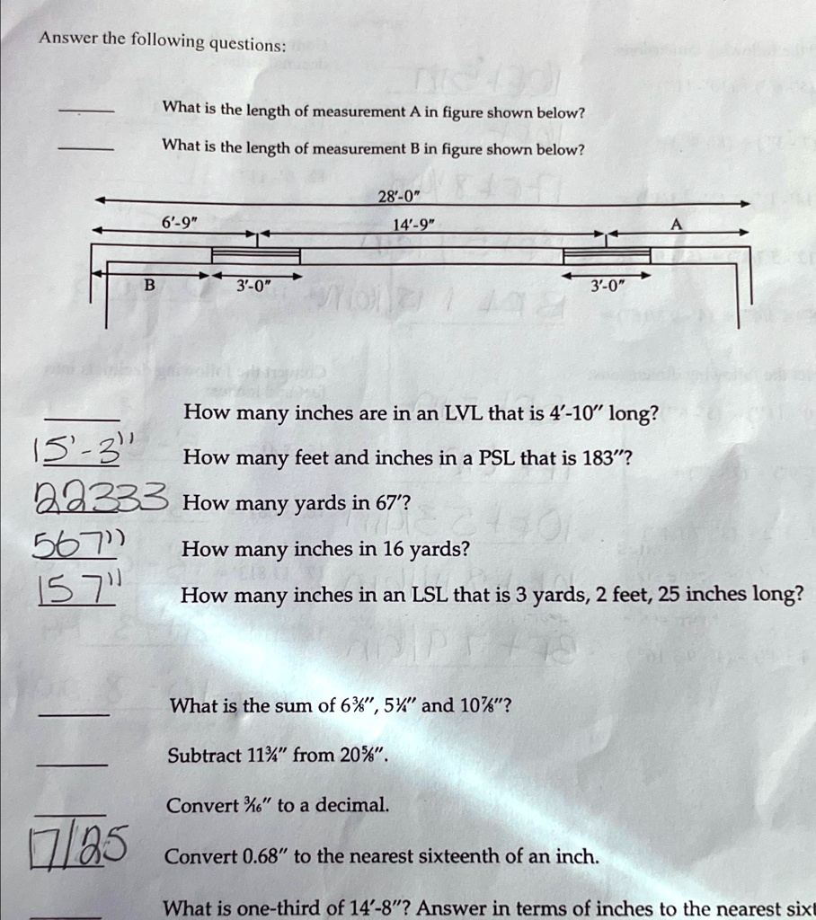Answer the following questions: What is the length of measurement A in ...