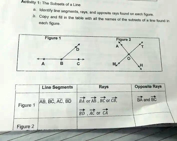 SOLVED: Activity 1: The Subsets of a Line Identify line segments, rays, and opposite rays found ...