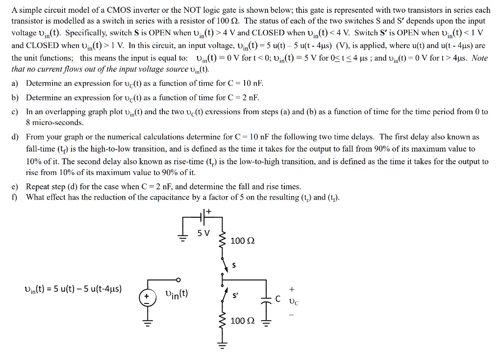 SOLVED: A simple circuit model of a CMOS inverter or the NOT logic gate is shown below; this ...