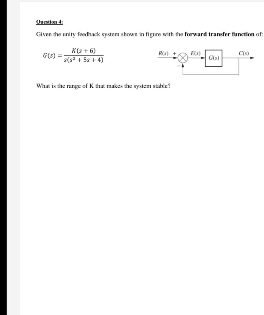 SOLVED: Question 4: Given the unity feedback system shown in the figure with the forward ...