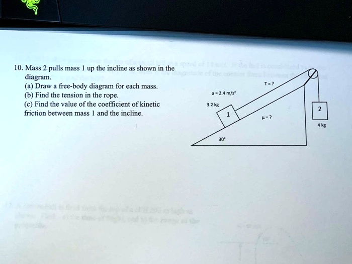 SOLVED: 10. Mass pulls mass up the incline as shown in the diagram Draw ...