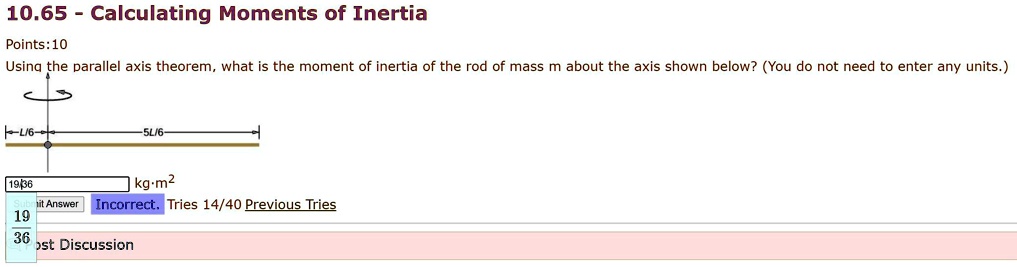 SOLVED: 10.65 Calculating Moments of Inertia Points: 10 Using the parallel axis theorem, what is ...