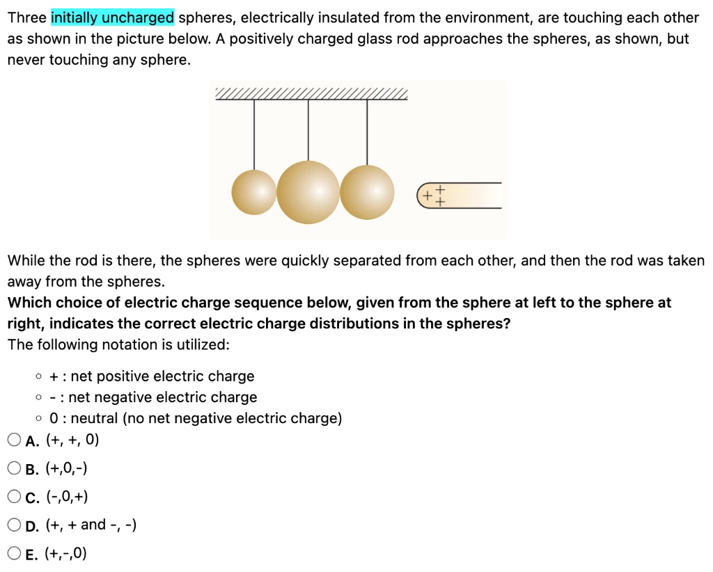 Three initially uncharged spheres, electrically insulated from the ...