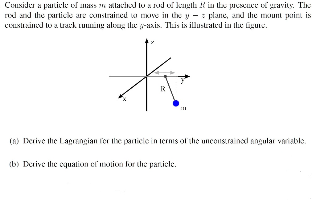 SOLVED: Consider a particle of mass m attached to a rod of length R in the presence of gravity ...