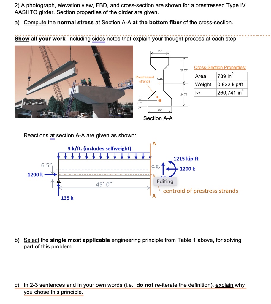 SOLVED: 2) A photograph,elevation view,FBD,and cross-section are shown ...