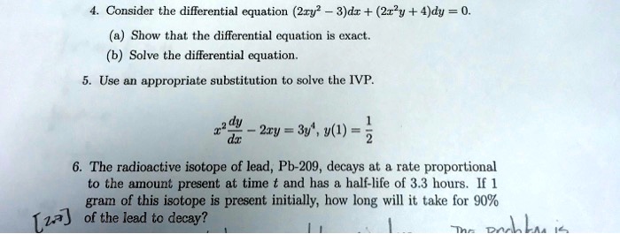 SOLVED: Consider the differential equation (2ry? 3)dr + (212y + 4)dy ...