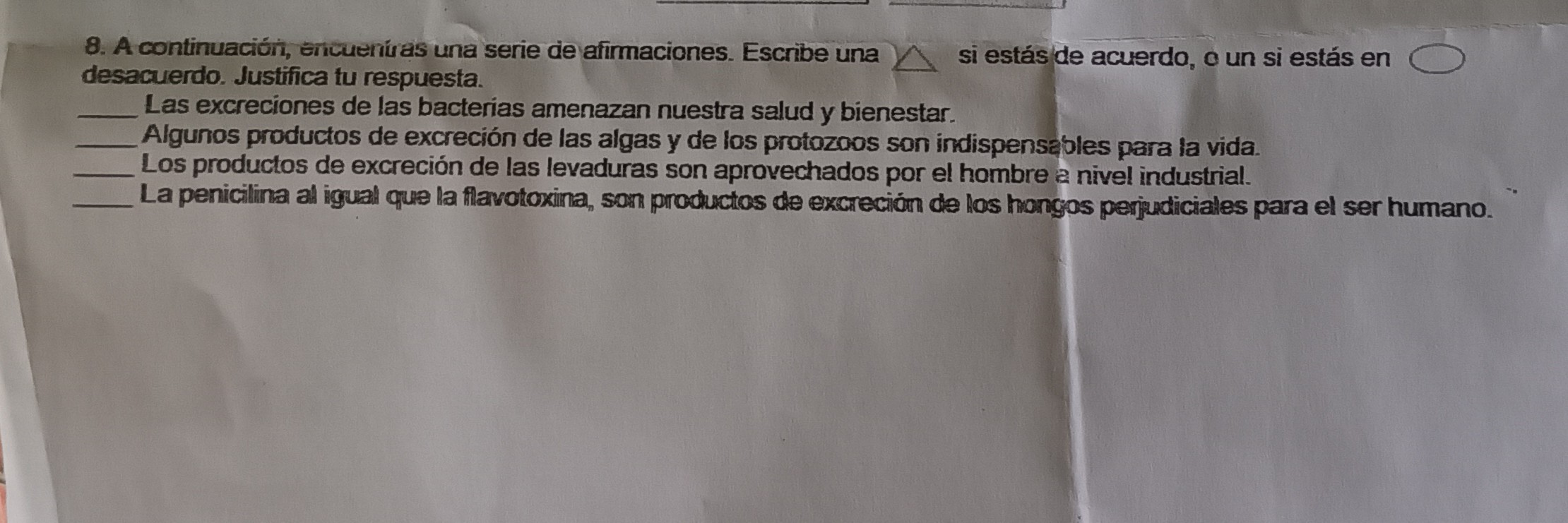 8 a continuacion encuenias una serie de afirmaciones escribe una ...
