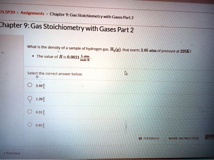 SOLVED: DLSP2O Assignments Chapter 9: Gas Stoichiometry with Gases Part ...