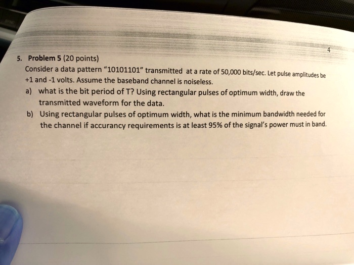 5. Problem 5 (20 points) Consider a data pattern "10101101" transmitted ...