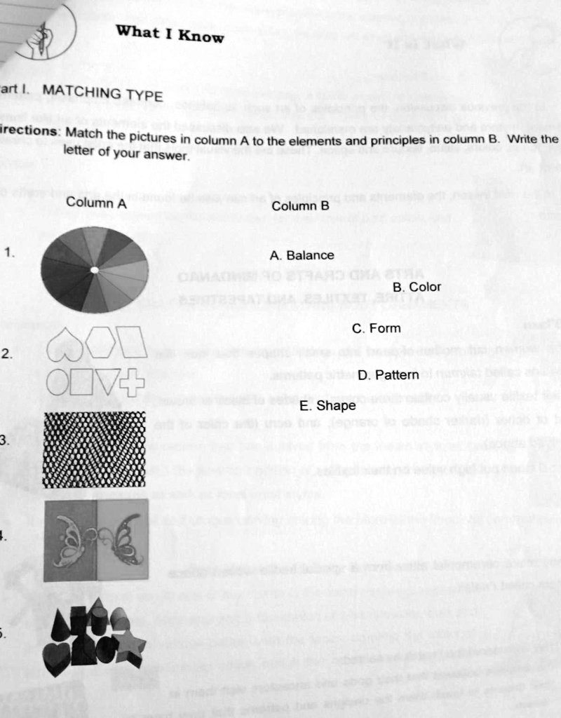 directions match the pictures in column a to the elements and ...