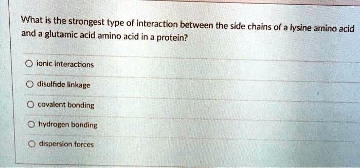SOLVED: What is the strongest type of interaction between the side ...