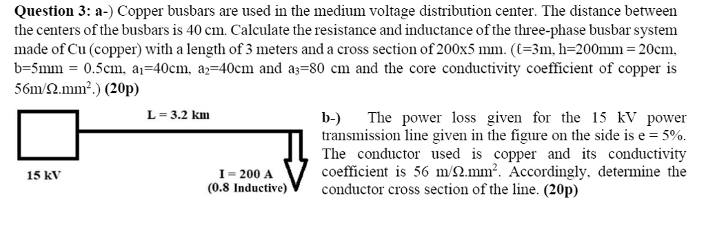 SOLVED: Question 3: a-) Copper busbars are used in the medium voltage distribution center. The ...