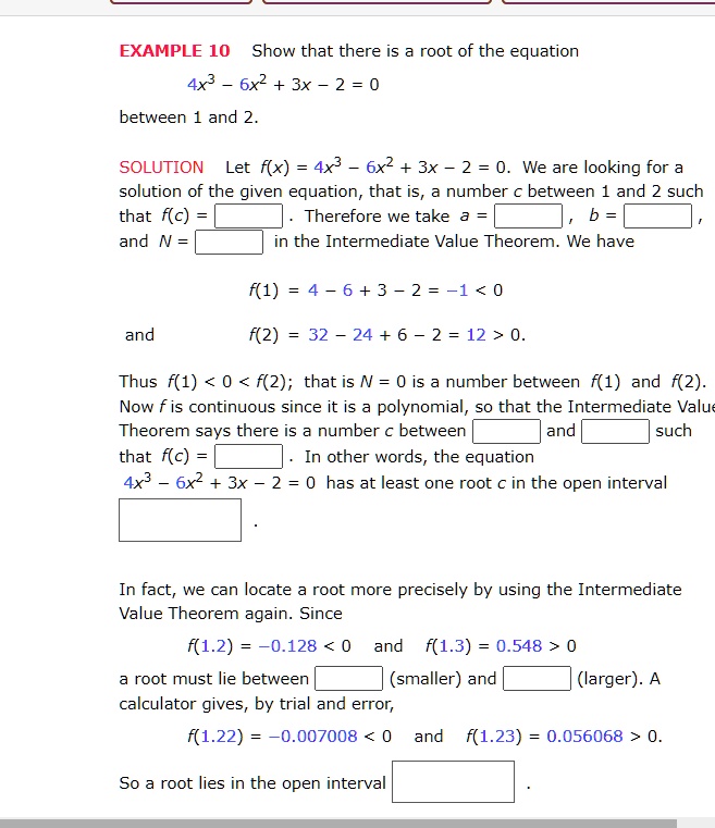 SOLVED: EXAMPLE 10: Show that there is a root of the equation 4x^3 - 6x ...