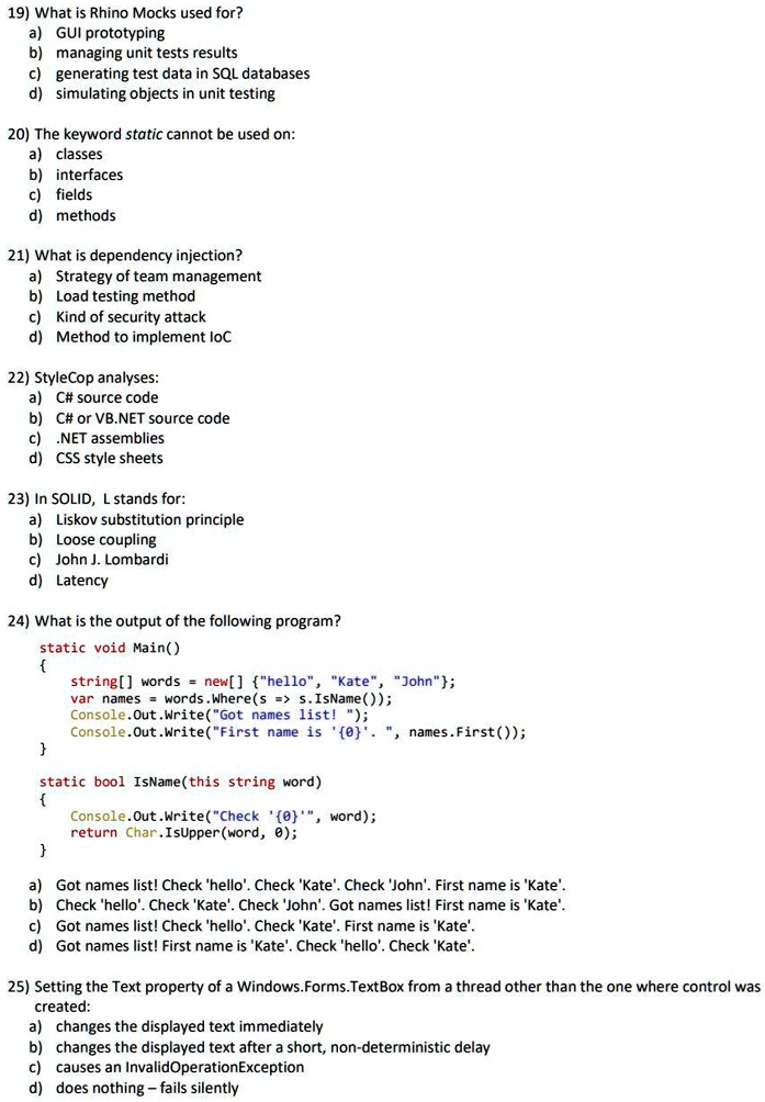 Solved 19 What Is Rhino Mocks Used For Gui Prototyping Managing Unit Test Results