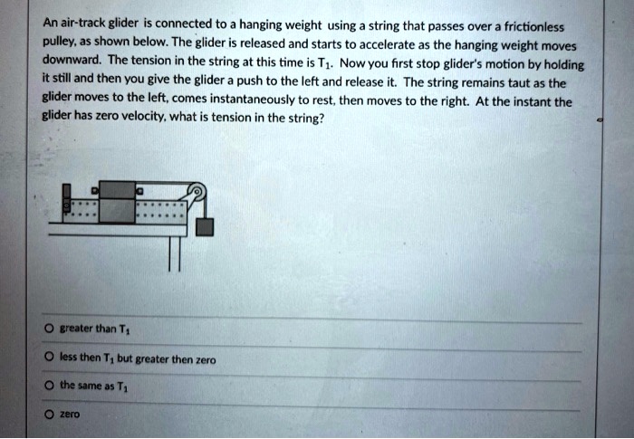 An air-track glider is connected to a hanging weight using a string ...