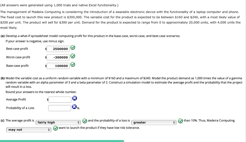 Solved All Answers Were Generated Using O00 Trials And Native Excel Functionality The 7394