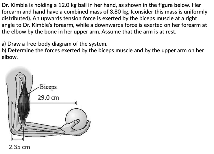 SOLVED: Dr. Kimble is holding a 12.0 kg ball in her hand, as shown in ...