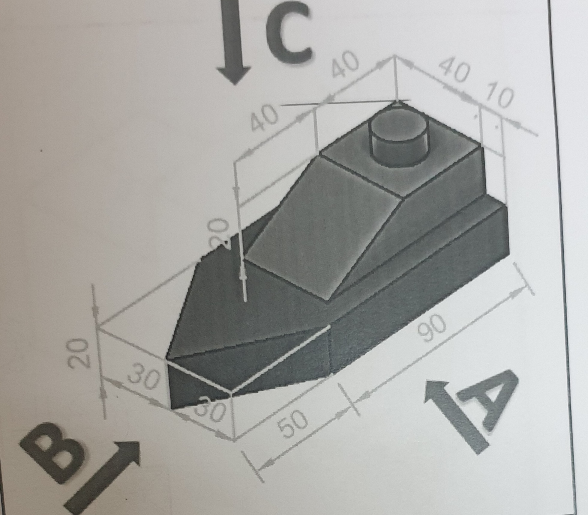 SOLVED: Draw the three orthographic views of the given object as the following: a). The front ...