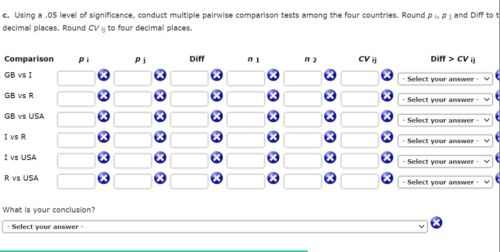 using a 05 level of significance conduct multiple pairwise comparison ...