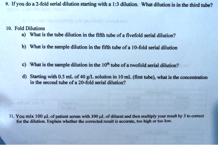 SOLVED: If you do a 2-fold serial dilution starting with a 1:3 dilution ...