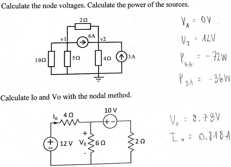 SOLVED: Calculate the node voltages. Calculate the power of the sources. 20Î© 6A v2 v1 109Î© 50Î ...