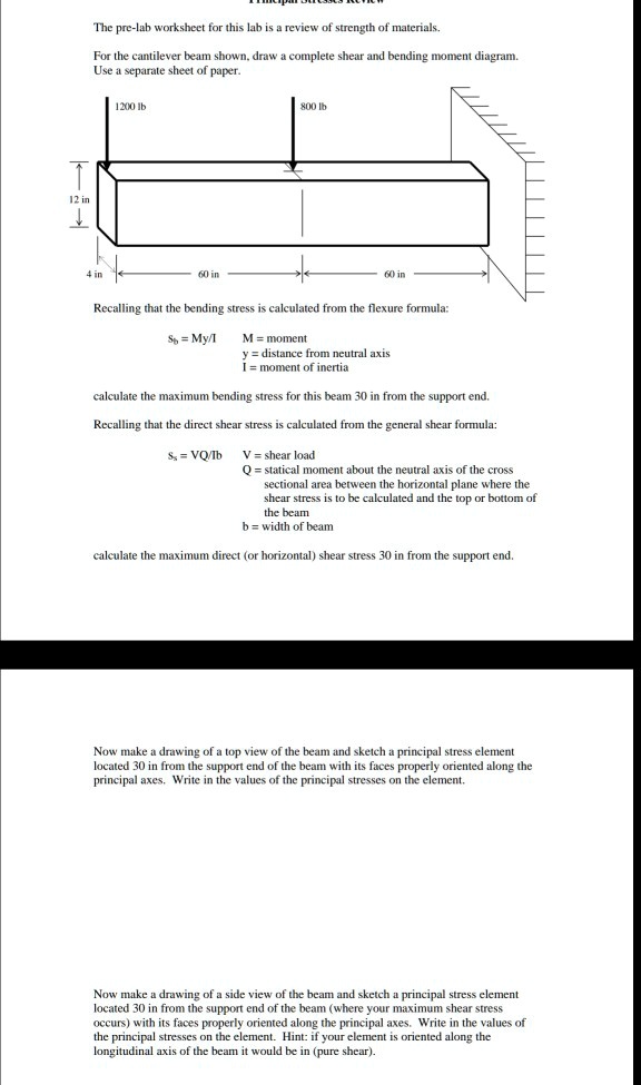 The pre-lab worksheet for this lab is a review of strength of materials ...