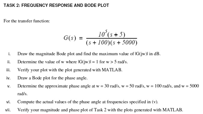 TASK 2: FREQUENCY RESPONSE AND BODE PLOT For the transfer function: G(s ...