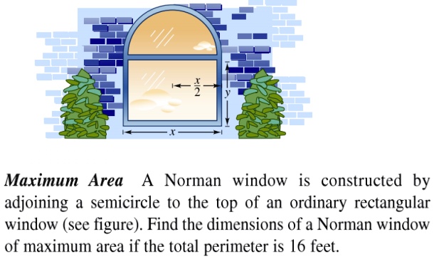 SOLVED:Maximum Area Norman window is constructed by adjoining ...