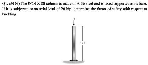 Q1. (50%) The W14 x 38 column is made of A-36 steel and is fixed ...